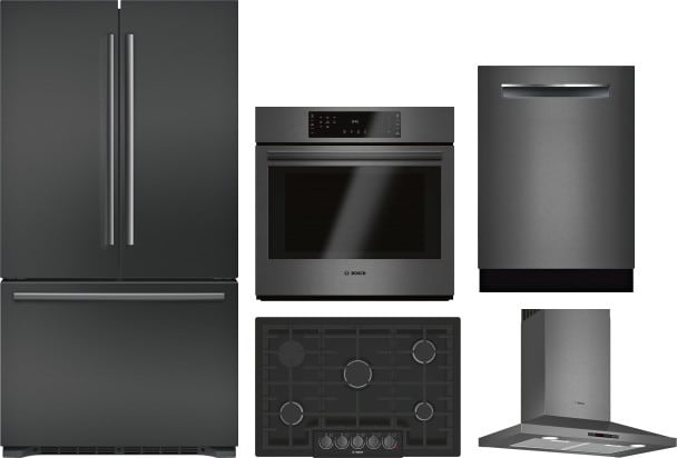 Bosch BORECTWODWRH5 5 Piece Kitchen Appliances Package with French Door ...