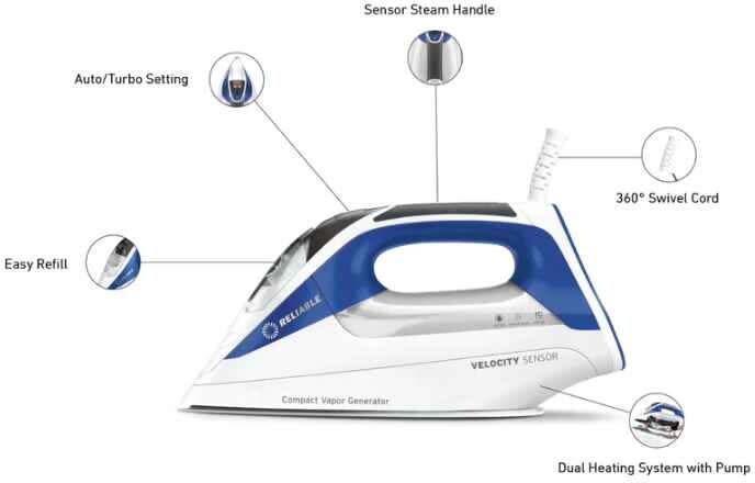 Reliable 240IR Compact Steam Iron with 1.2 Cup Water Capacity, Auto ...