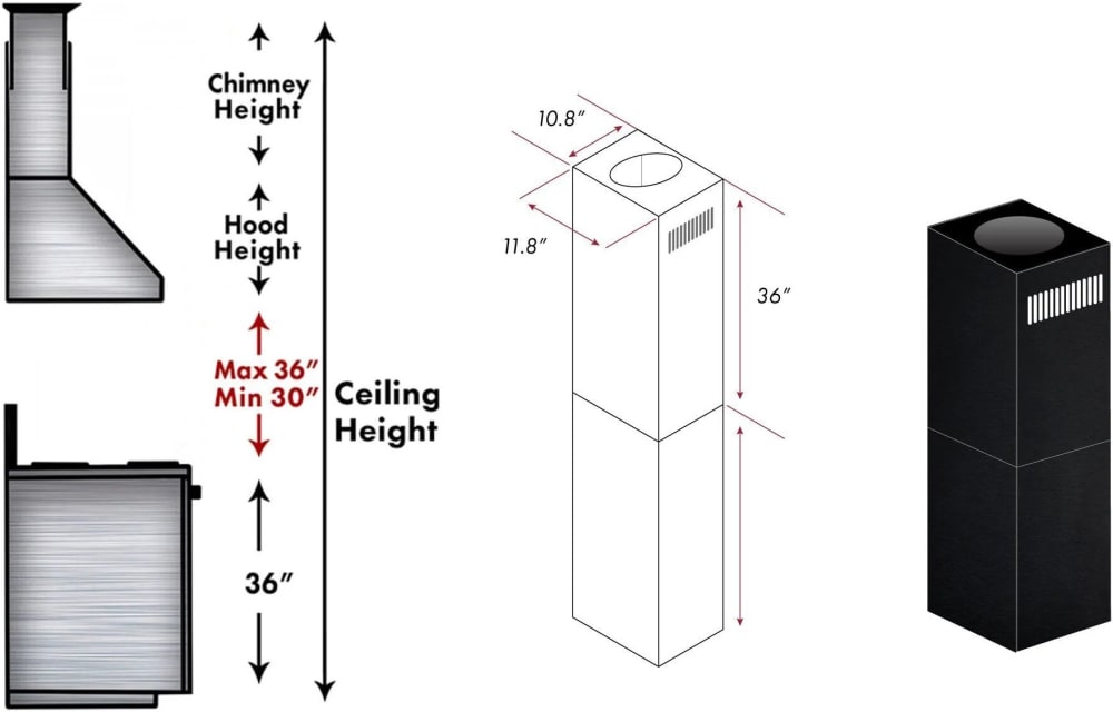 ZLINE 2PCEXTBSKE2IN 36 Inch Chimney Extensions for 10 ft. to 12 ft ...