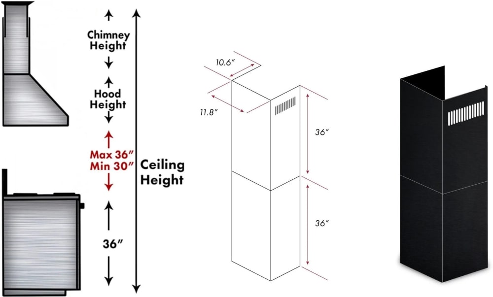 ZLINE 2PCEXTBSKEN 36 Inch Chimney Extensions for 10 ft. to 12 ft ...