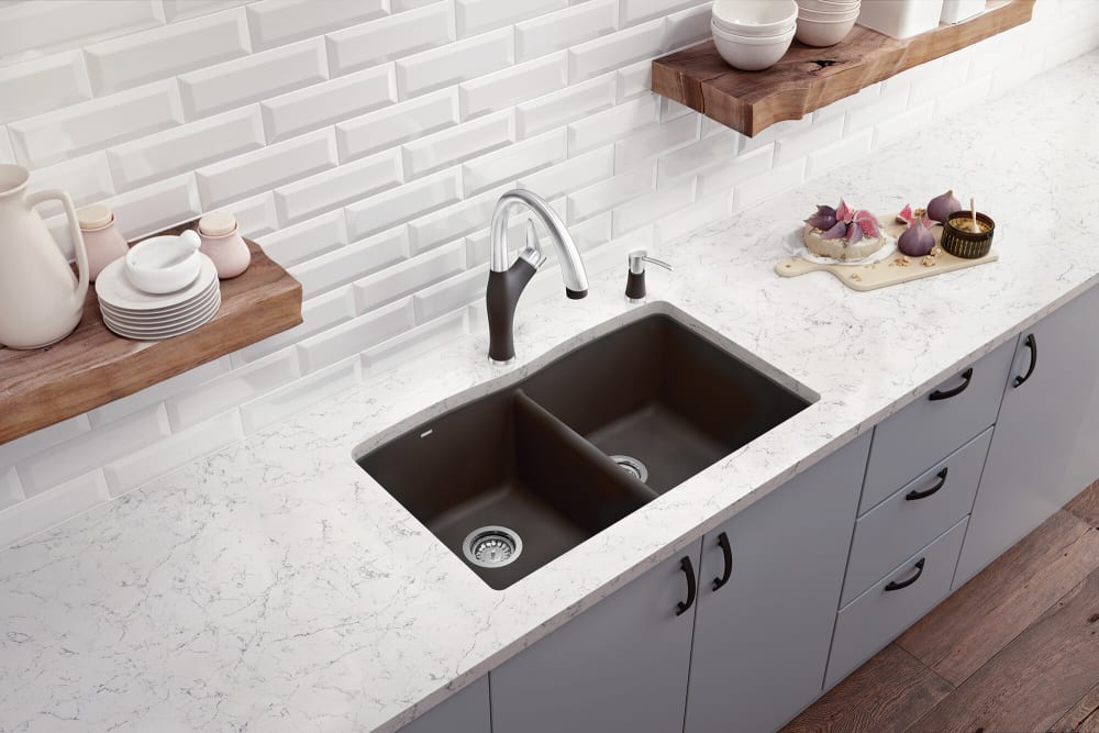 Blanco 440182 32 Inch Undermount Double Bowl Granite Sink with 9-1/2 ...