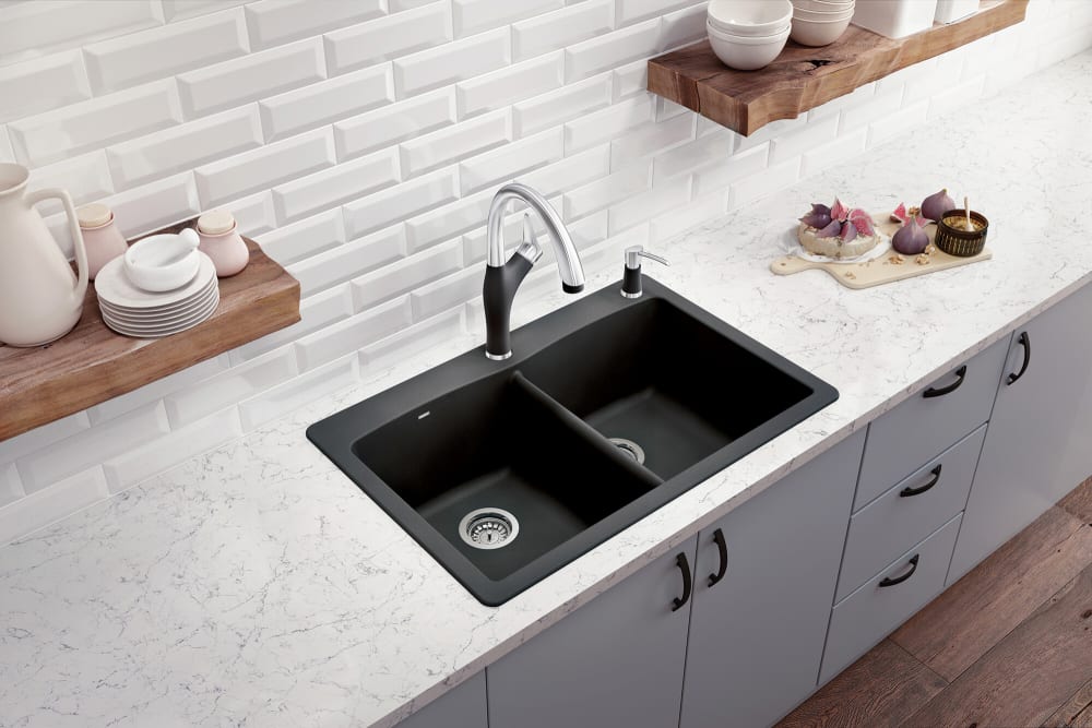 Blanco 440220 33 Inch Drop-In/Undermount Double Bowl Granite Sink with ...