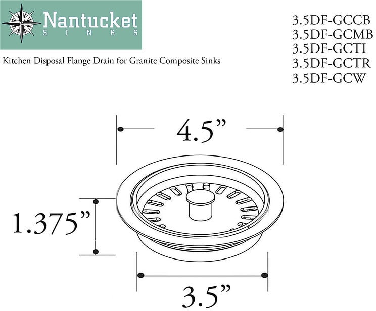 Nantucket Sinks 35DFGCTR Titanium Disposer Flange Trim with Strainer ...