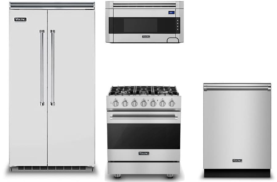 Viking VIRERADWMW43 Viking 4 Piece Kitchen Appliances Package with Side ...