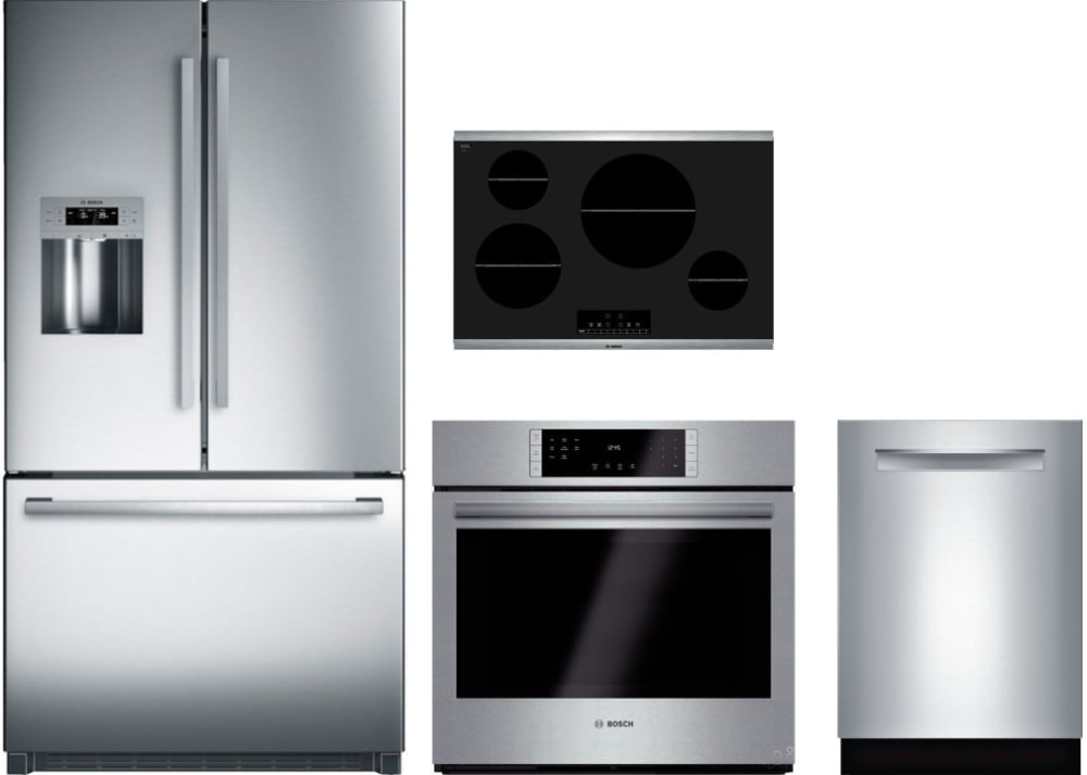 Bosch BORECTWODW1 4 Piece Kitchen Appliances Package with French Door ...
