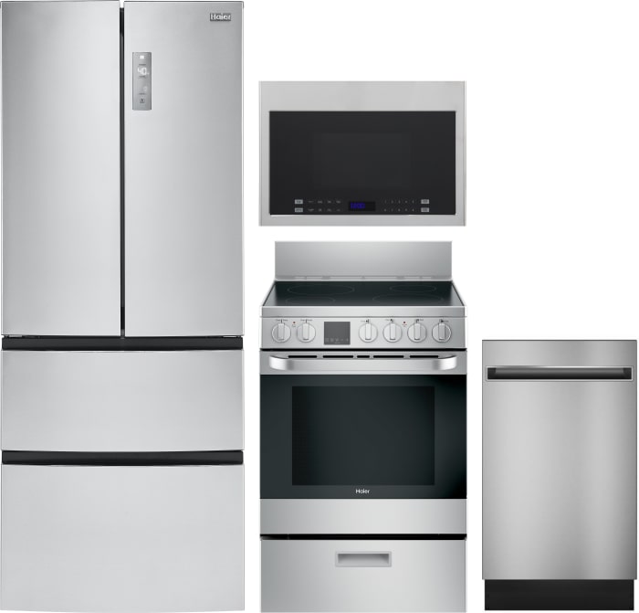 Haier HARERADWMW21 4 Piece Kitchen Appliances Package with French Door ...