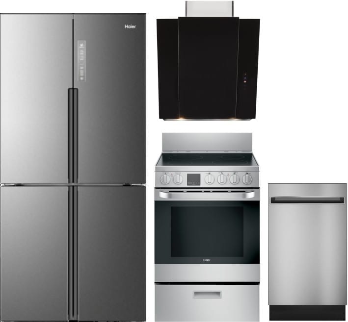 Haier HARERADWRH43 4 Piece Kitchen Appliances Package with French Door ...