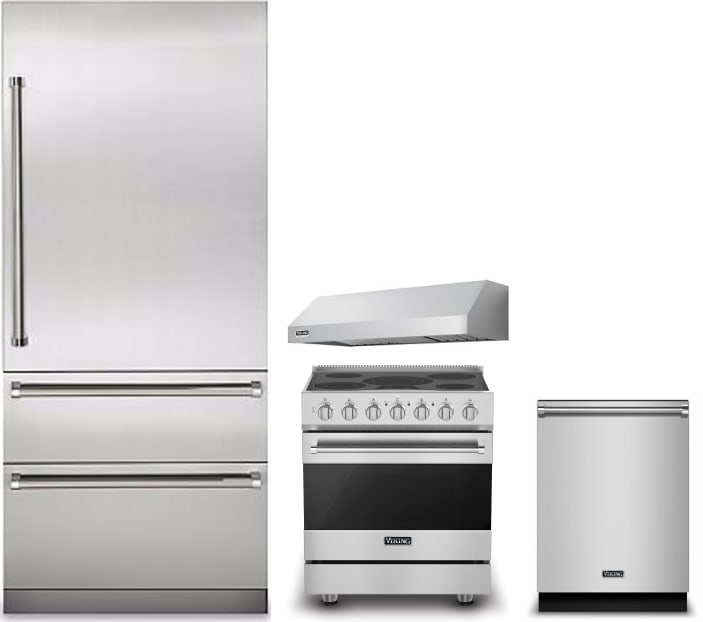 Viking VIRERADWRH1097 4 Piece Kitchen Appliances Package with Bottom ...