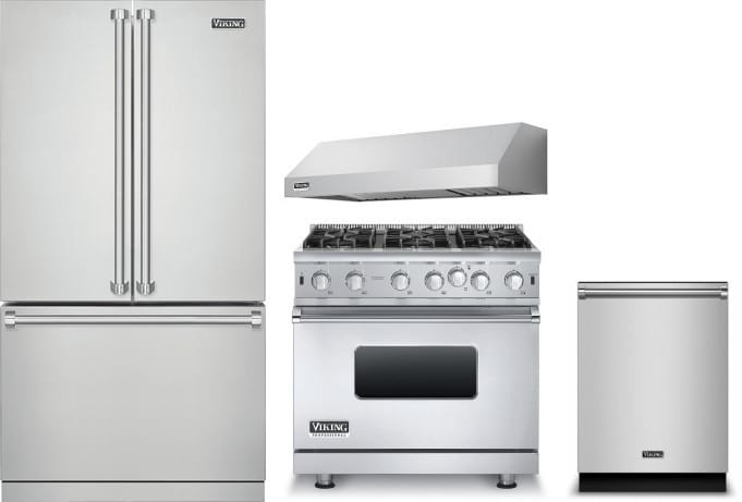 Viking VIRERADWRH1282 4 Piece Kitchen Appliances Package with French ...