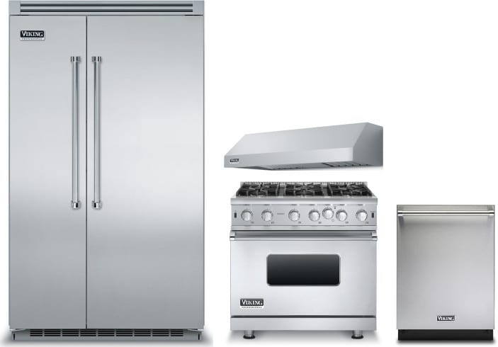 Viking VIRERADWRH1332 4 Piece Kitchen Appliances Package with Side-by ...