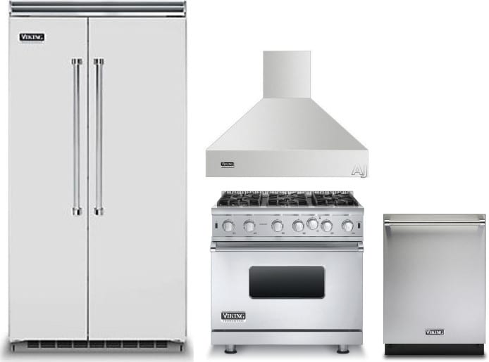 Viking VIRERADWRH1334 4 Piece Kitchen Appliances Package with Side-by ...