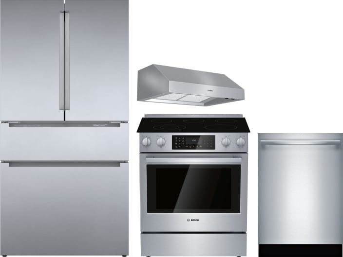 Bosch BORERARHDW77 4 Piece Kitchen Appliances Package with French Door ...