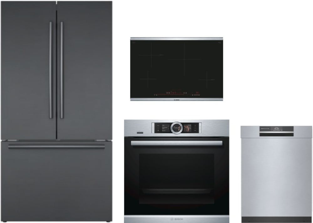 Bosch BORECTWODW140 4 Piece Kitchen Appliances Package with French Door ...