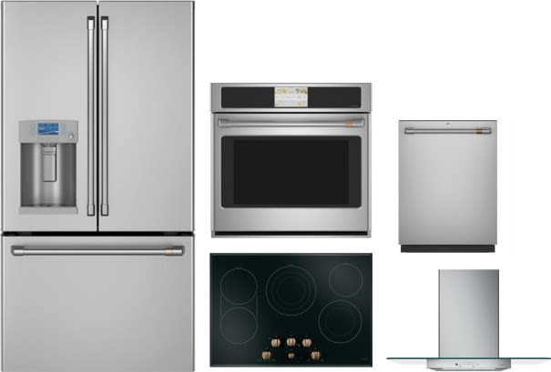 Cafe CAFRECTWODWRH93 5 Piece Kitchen Appliances Package with French ...