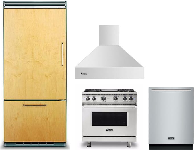 Viking VIRERADWMW365 4 Piece Kitchen Appliances Package with Bottom ...