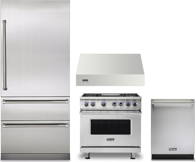 Viking VIRERADWMW442 4 Piece Kitchen Appliances Package with Bottom ...