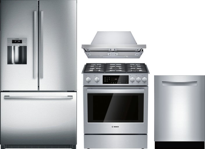 Bosch BORERADWMW625 4 Piece Kitchen Appliances Package with French Door ...
