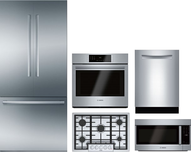 Bosch BORECTWODWRH267 5 Piece Kitchen Appliances Package with French ...