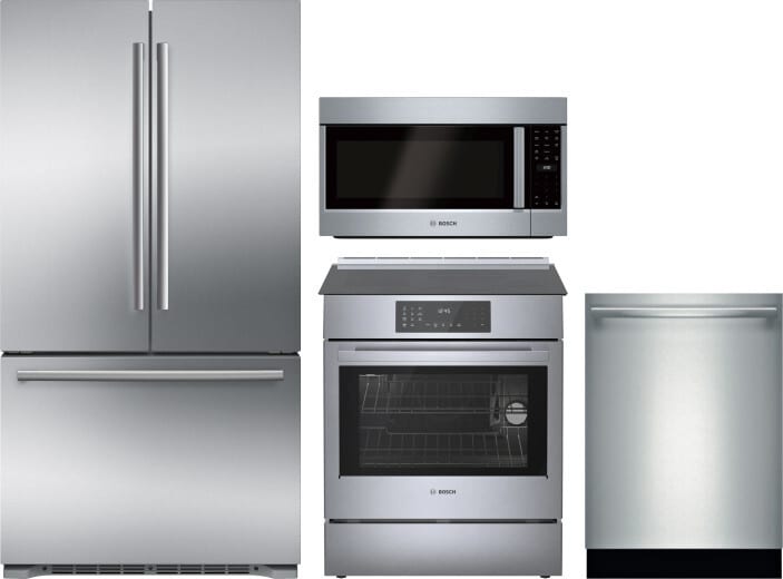 Bosch BORERADWRH623 4 Piece Kitchen Appliances Package with French Door ...
