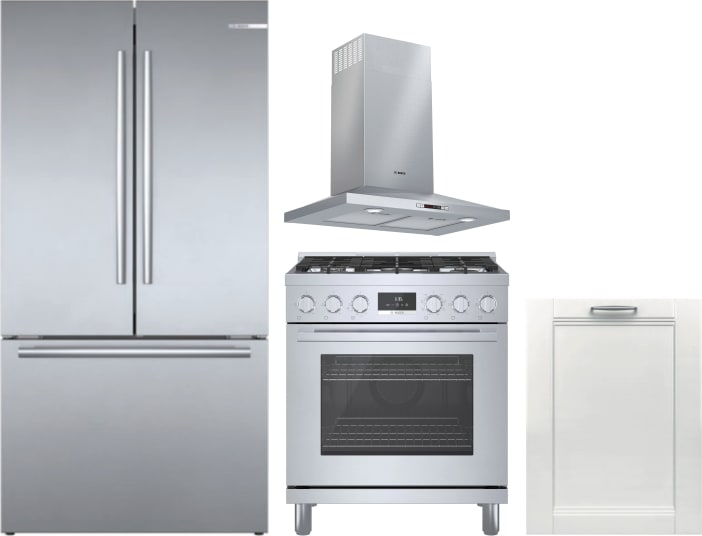 Bosch BORERADWMW9140 4 Piece Kitchen Appliances Package with French ...