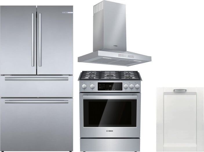 Bosch BORERADWRH630 4 Piece Kitchen Appliances Package with French Door ...