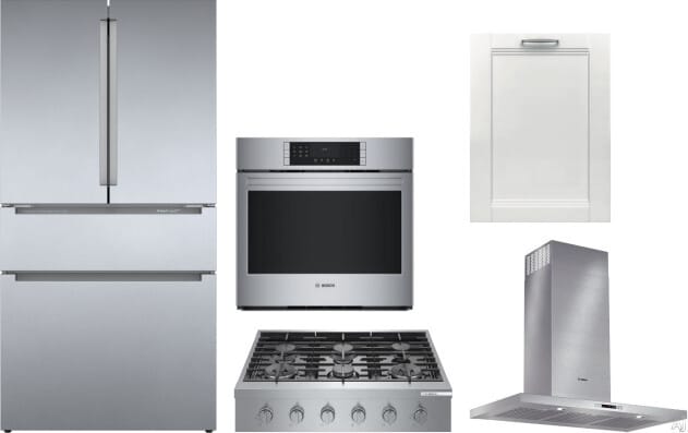 Bosch BOREDWWOCTRH7 5 Piece Kitchen Appliances Package with French Door ...