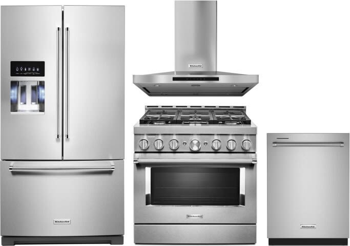 KitchenAid KARERADWMW135 4 Piece Kitchen Appliances Package with French ...