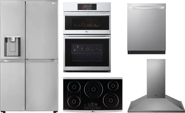 LG LGRECTWODWRH879 5 Piece Kitchen Appliances Package with Side-by-Side ...