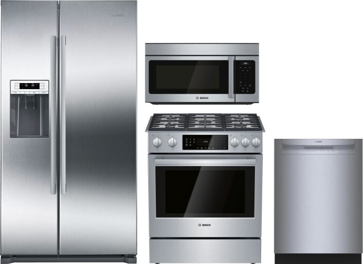 Bosch BORERADWMW11430 4 Piece Kitchen Appliances Package with Side-by ...