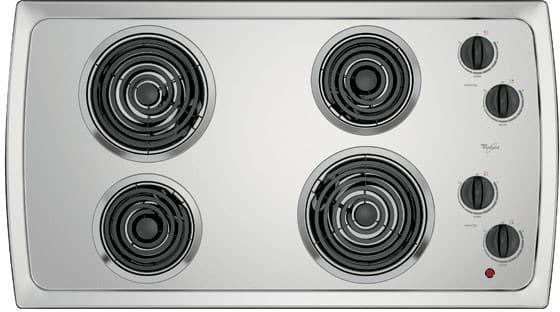 Whirlpool RCS3614RS 36 Inch Electric Cooktop w/ 4 Coil Elements, Chrome ...