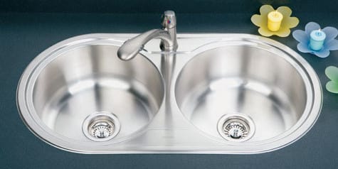 Hamat SMR35191 35 Inch Top Mount Round Double Bowl Stainless Steel Sink ...
