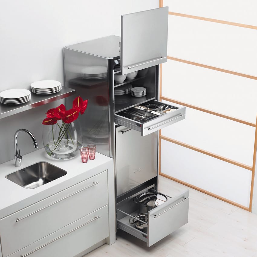 Fagor CX1 27 Inch Dishwasher Storage Center with 3 Drawers: Stainless Steel