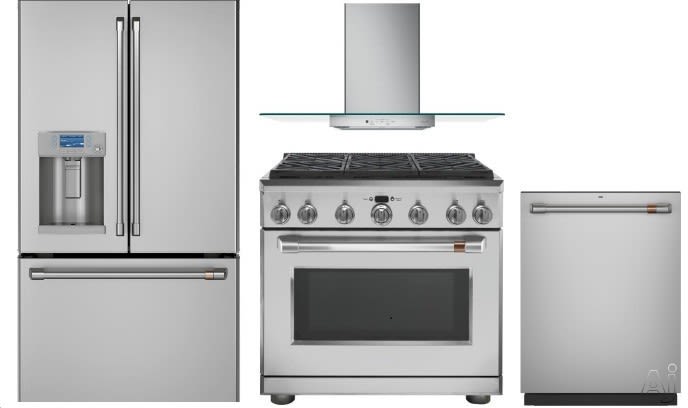 Cafe CAFRERADWRH999 4 Piece Kitchen Appliances Package with French Door ...