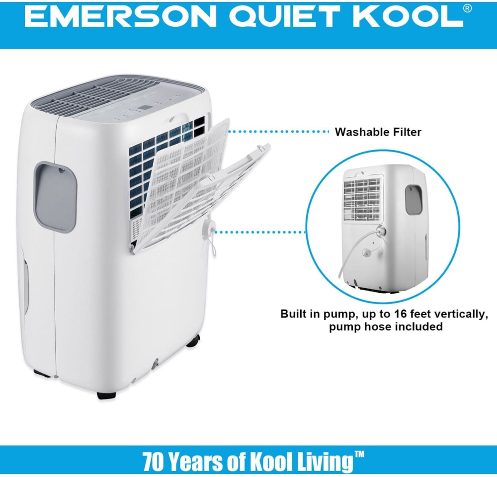 Emerson EAD50EP1T 50 Pint Dehumidifier with Integrated Pump, Digital ...