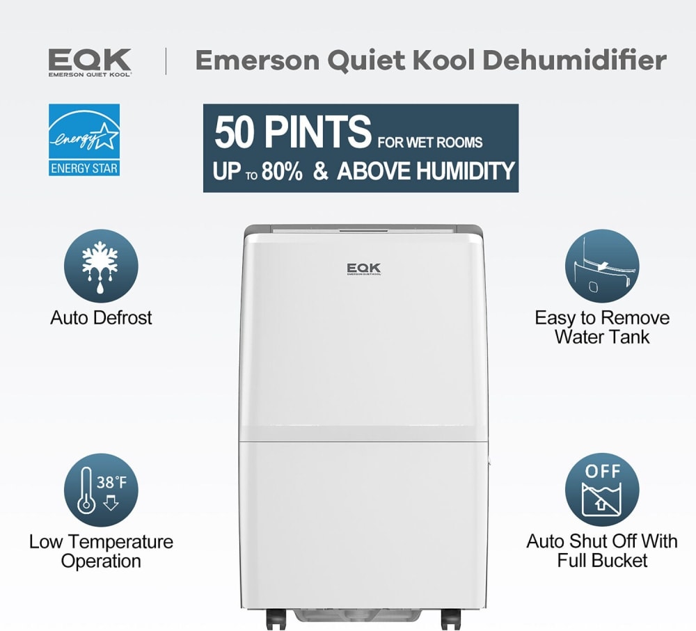 Emerson EAD50SE1H 50 Pint Dehumidifier with WiFi/Voice Control Enabled ...
