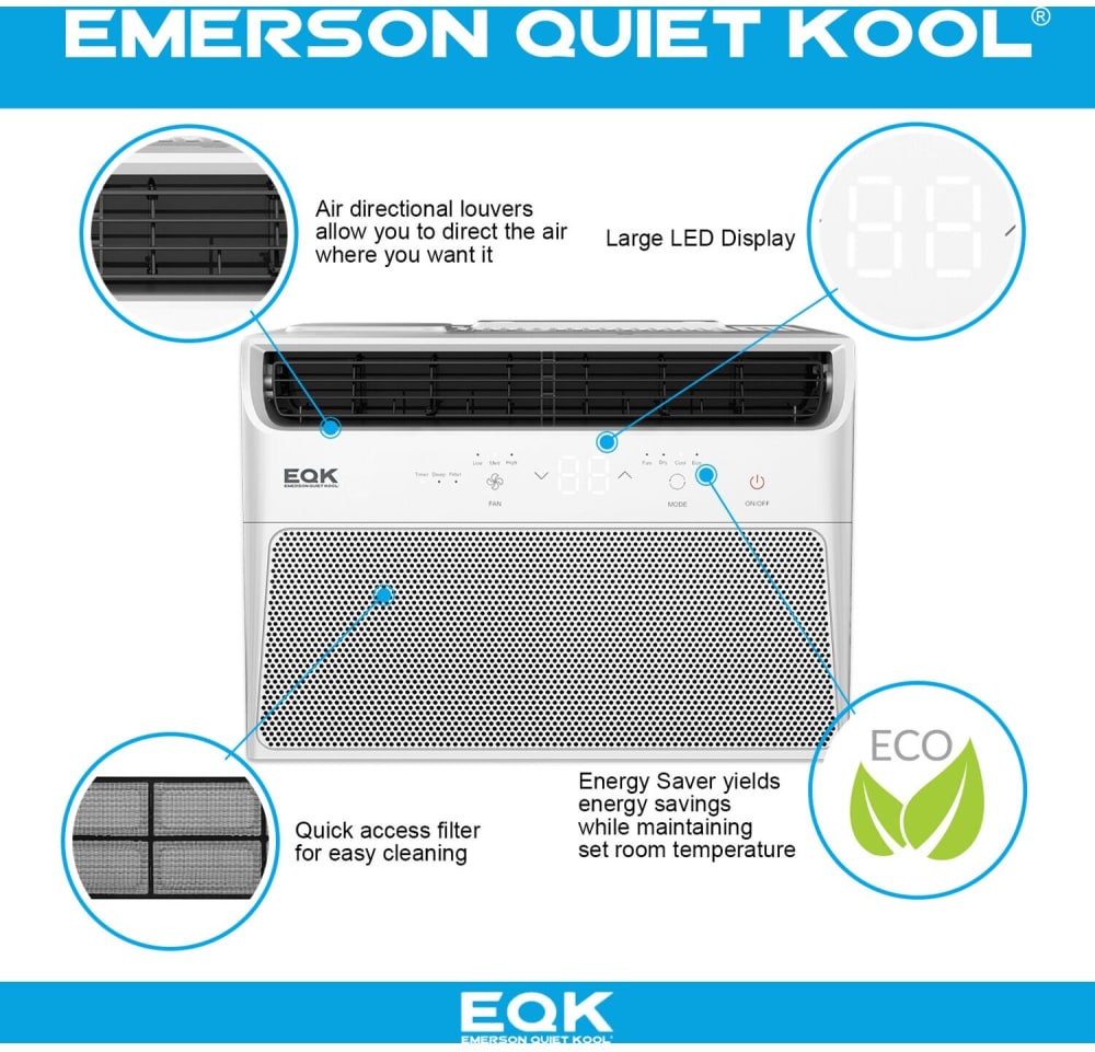 Emerson EARC8RE1H 8,000 BTU Window Air Conditioner with Remote Control ...