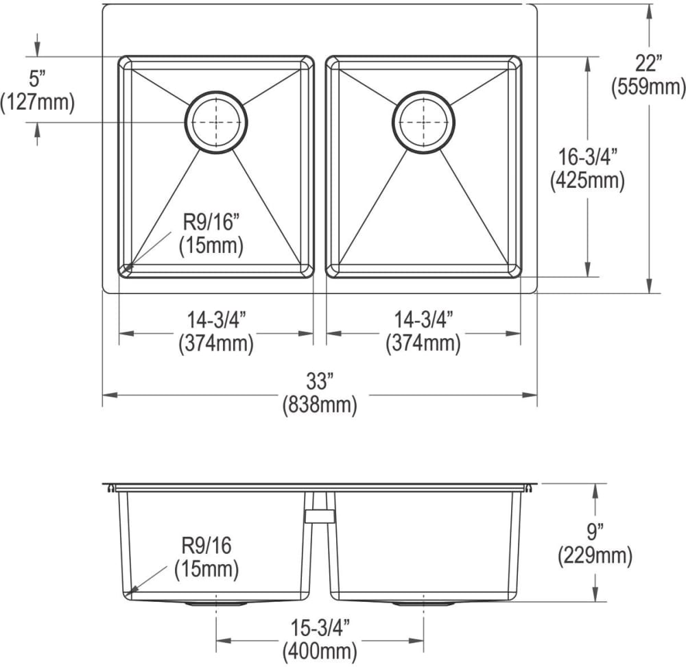Elkay ECTSR33229TBGFR2 33 Inch Dual Mount Sink with 18-Gauge Stainless ...