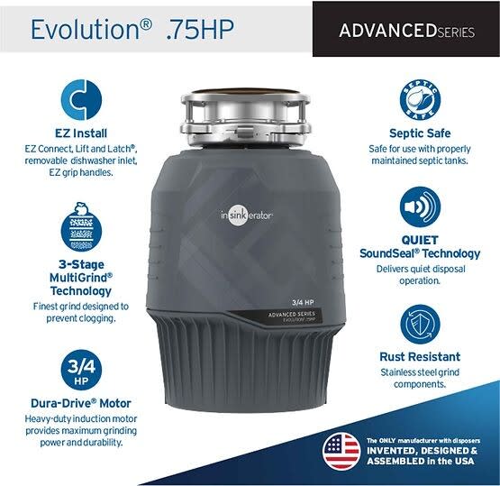 InSinkErator EVOLUTION75HP .75 HP Continuous Feed Waste Disposer with ...