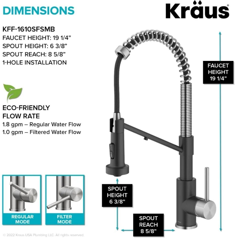 Kraus KFF1610SFSMB Single Handle Commercial Pull-Down Kitchen Filter ...