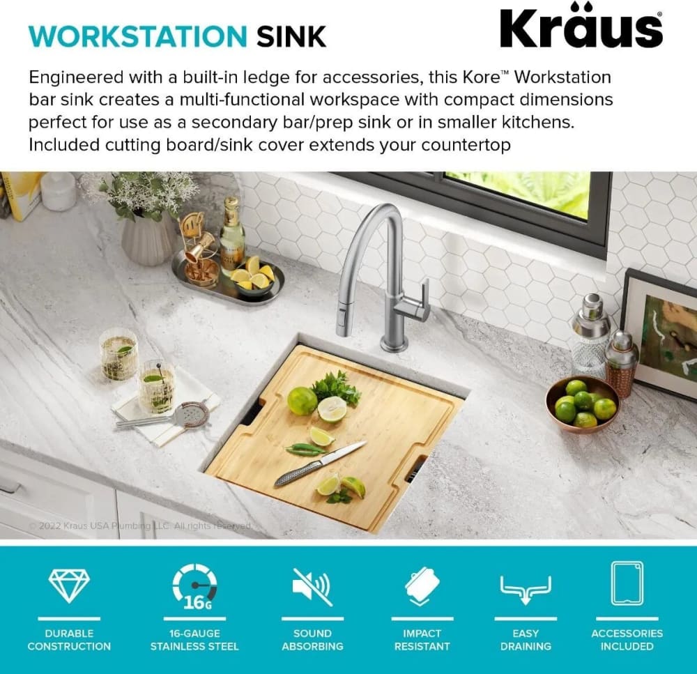 Kraus KWU110117PGM Kore™ Undermount Workstation Single Bowl Kitchen ...