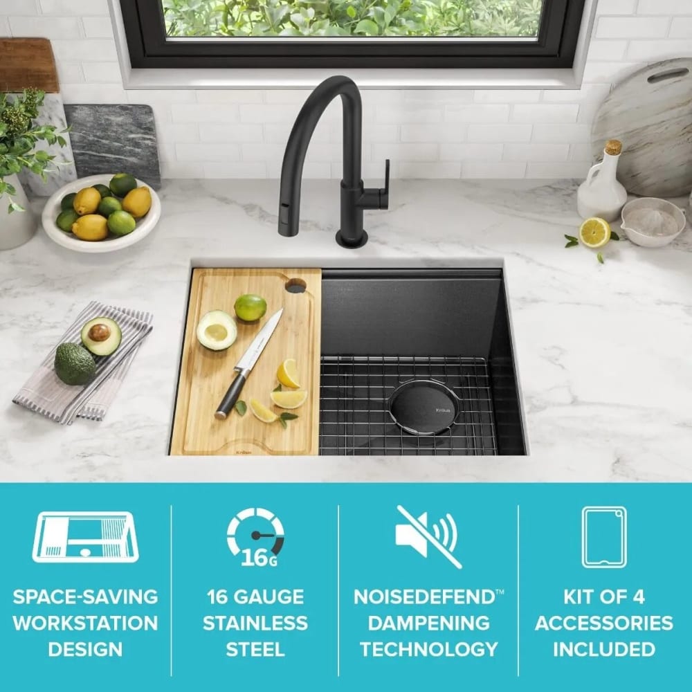 Kraus KWU111123PGM Kore™ Undermount Workstation Single Bowl Kitchen ...