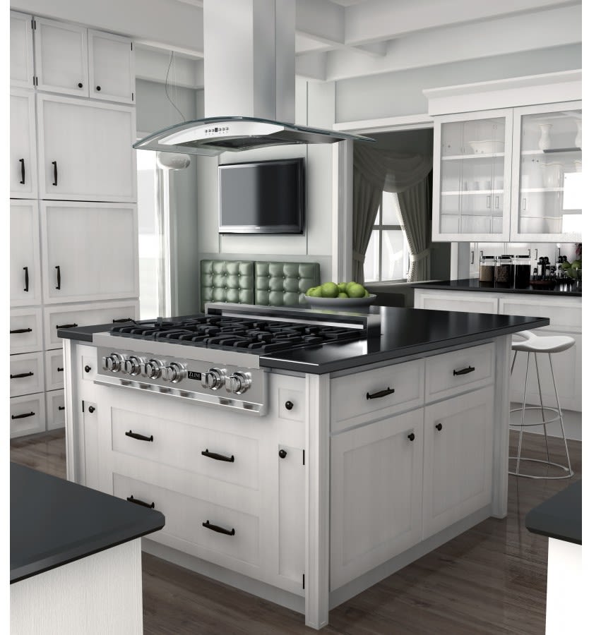 ZLINE GL14I36 Island Mount Glass Canopy Range Hood with 4-Speed 400 CFM ...