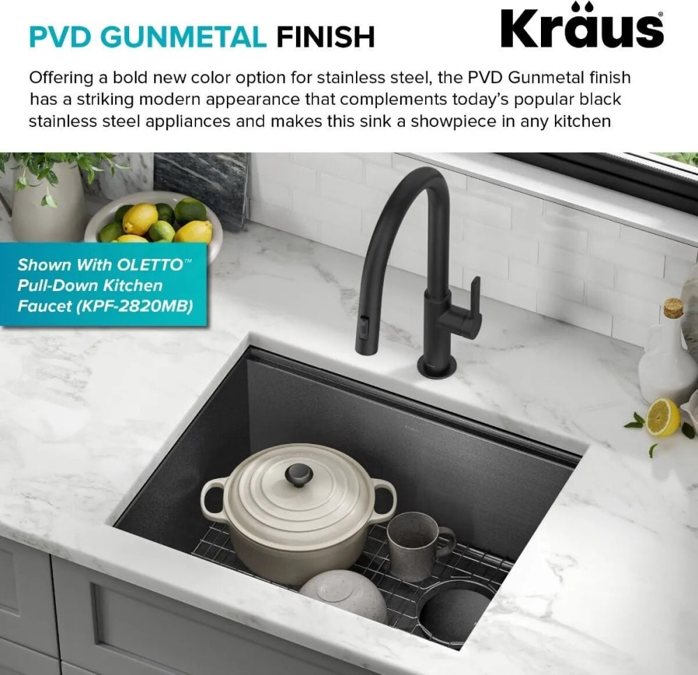Kraus KWU111123PGM Kore™ Undermount Workstation Single Bowl Kitchen ...