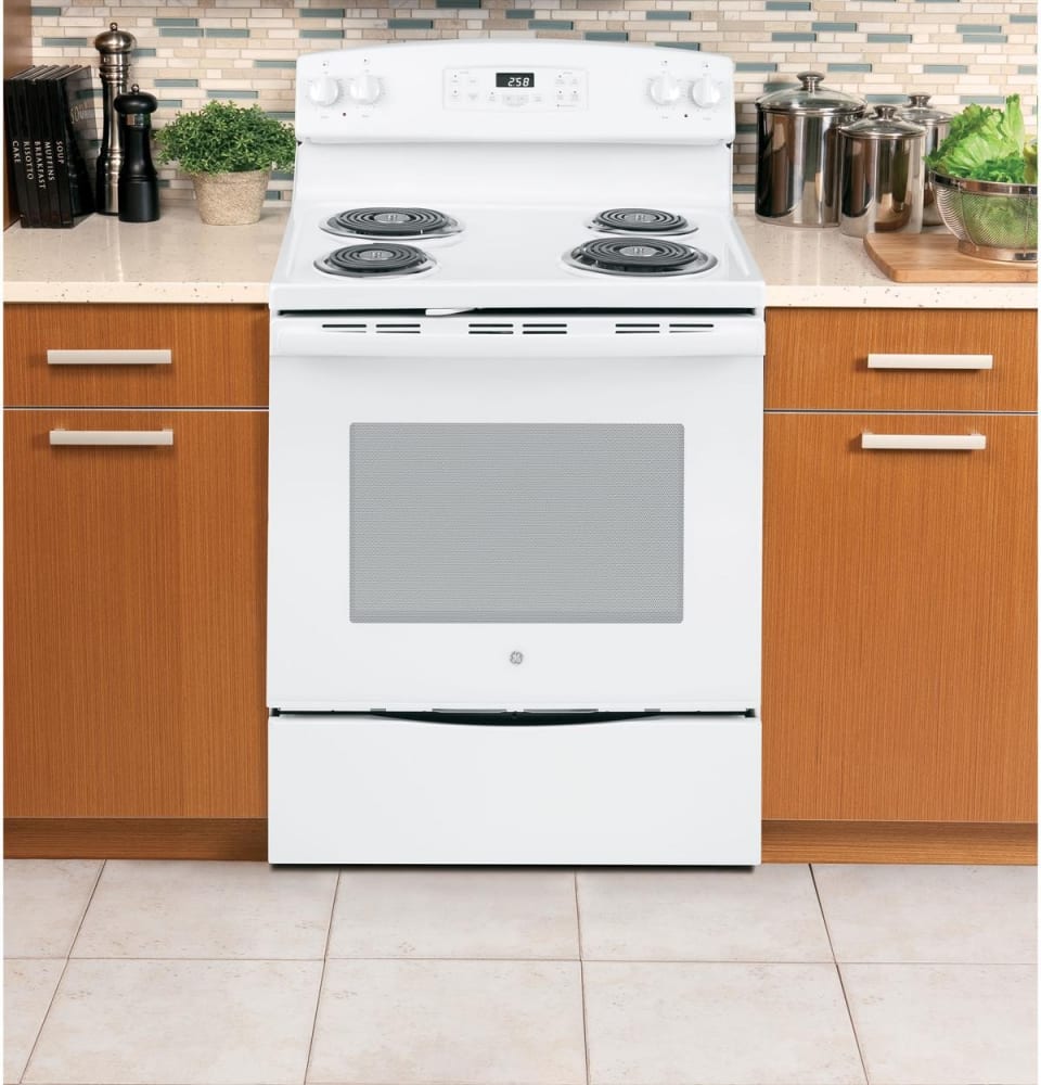 GE JB258DMWW 30 Inch Freestanding Electric Range with 4 Coil Elements ...