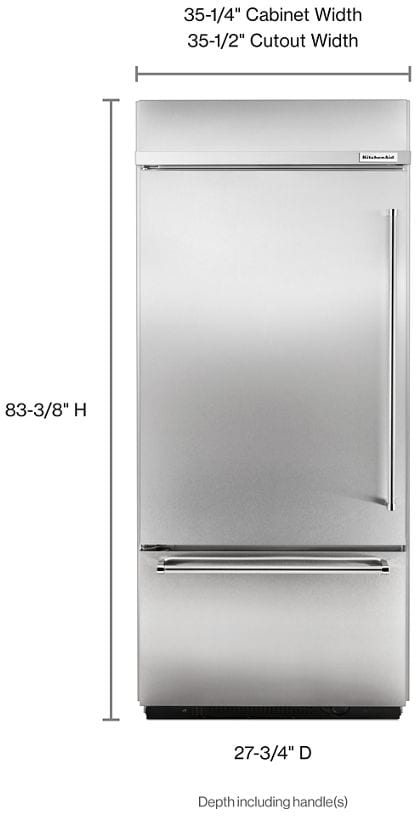 KitchenAid KBBL306ESS 36 Inch Built-In Bottom Mount Refrigerator with ...