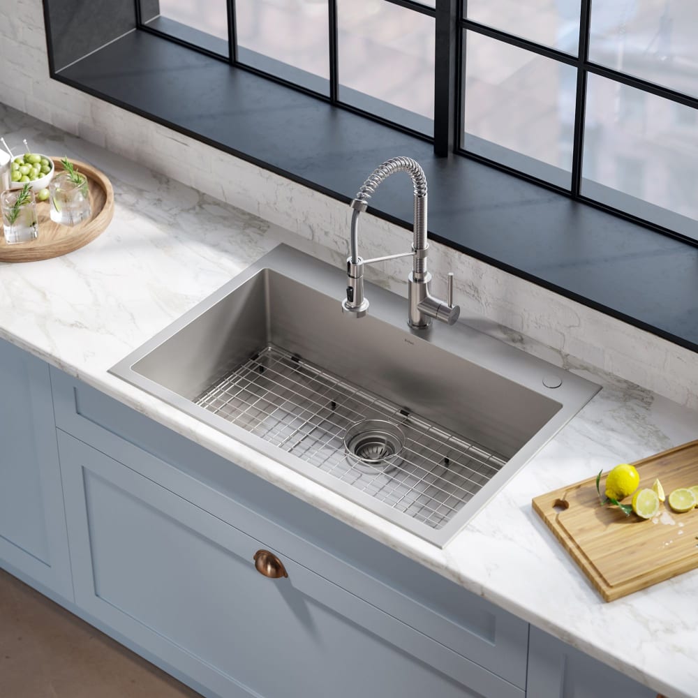 Kraus KCA1102 33 Inch Drop-In/Undermount Kitchen Sink with Bolden ...