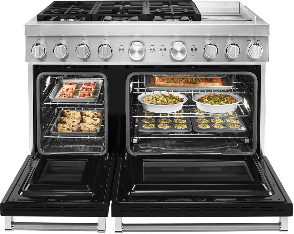 KitchenAid KFDC558JBK 48 Freestanding Dual Fuel Smart Range with 6 ...