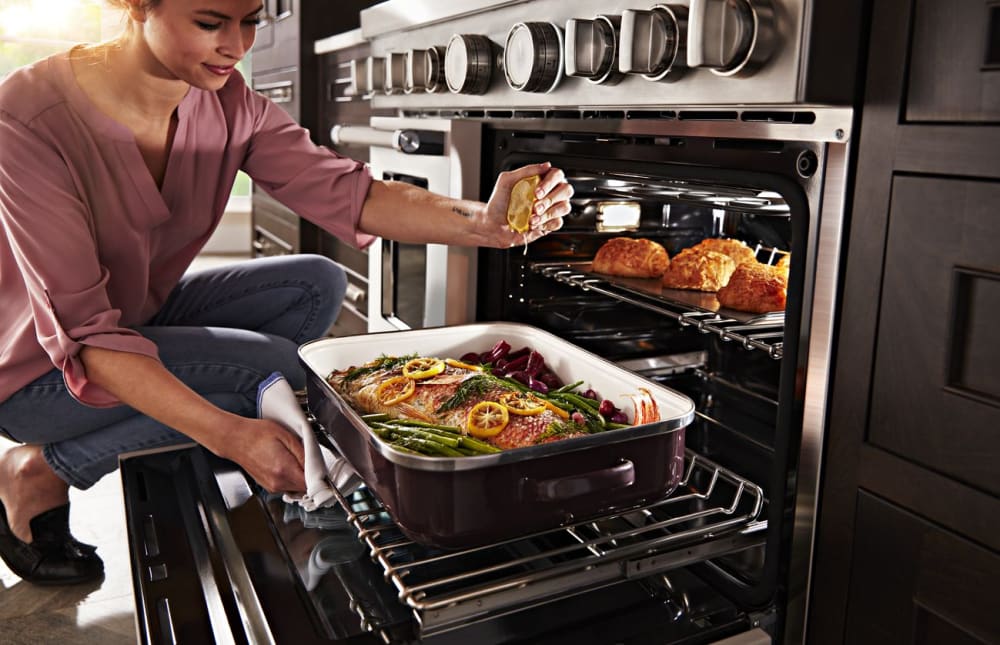 KitchenAid KFDC558JMH 48 Freestanding Dual Fuel Smart Range with 6 ...