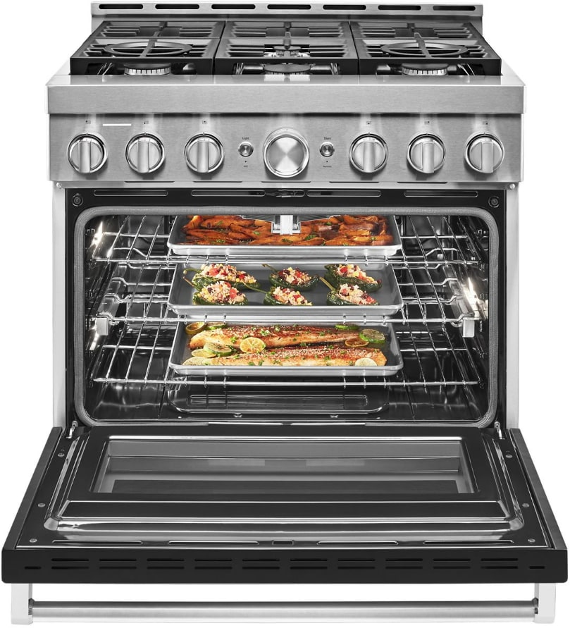 KitchenAid KFGC506JBK 36 Inch Smart Commercial Style Gas Range with 6 ...