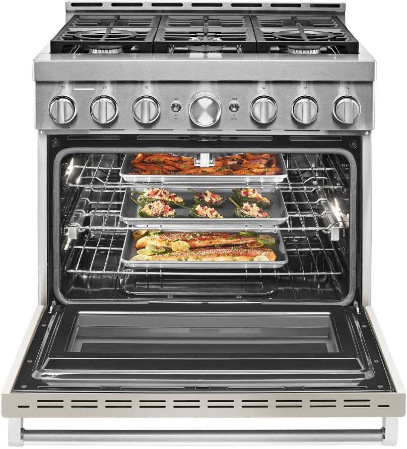 KitchenAid KFGC506JMH 36 Inch Smart Commercial Style Gas Range with 6 ...